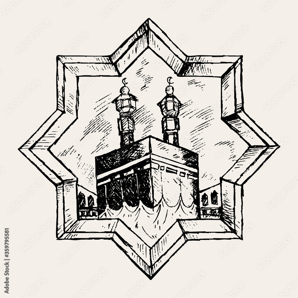 Manual sketch of Kaaba, vector illustration Stock Vector | Adobe Stock