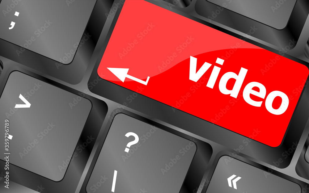 Computer keyboard with video key - technology background Stock ...