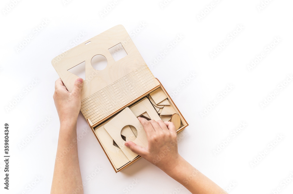 Montessori material math form flat lay. Stock Photo | Adobe Stock