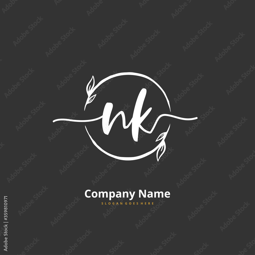 N K NK Initial handwriting and signature logo design with circle ...