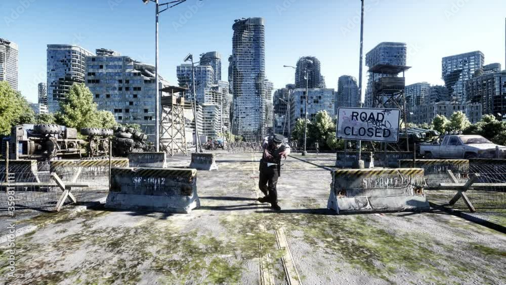 horror zombie crowd walking. Destroyed city. Apocalypse view, concept ...