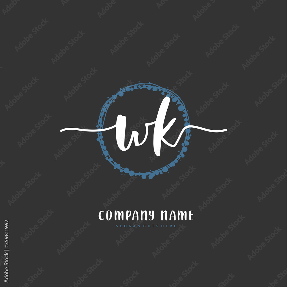 W K WK Initial handwriting and signature logo design with circle ...