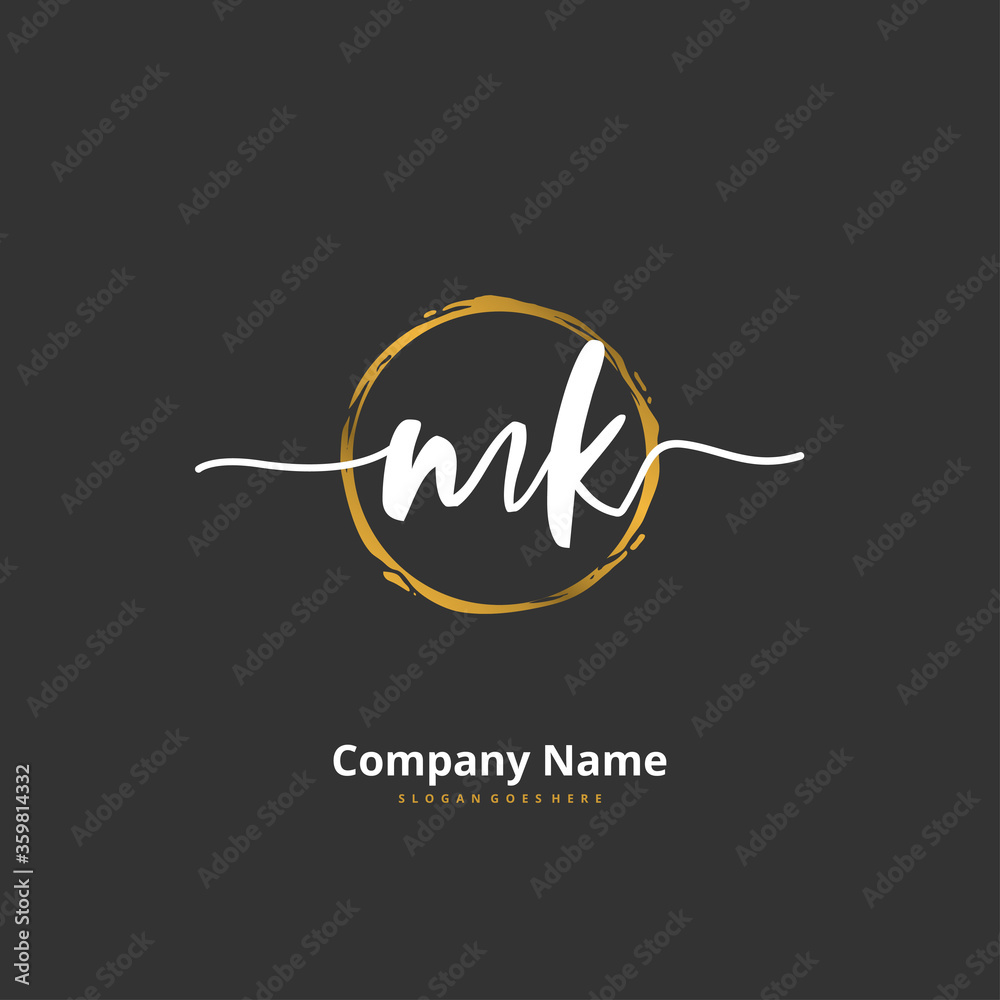 M K MK Initial handwriting and signature logo design with circle ...