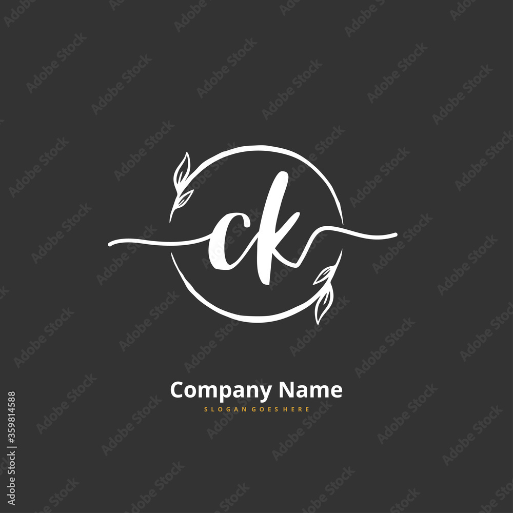 C K CK Initial handwriting and signature logo design with circle ...