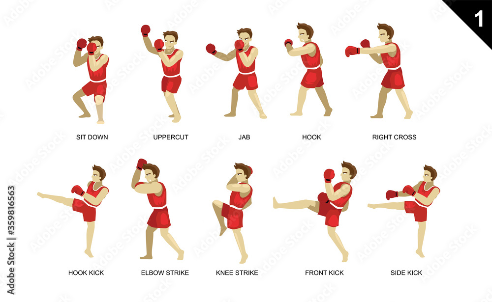 Various Boxing Poses Manga Man Cartoon Vector Illustration Set 1 Stock ...