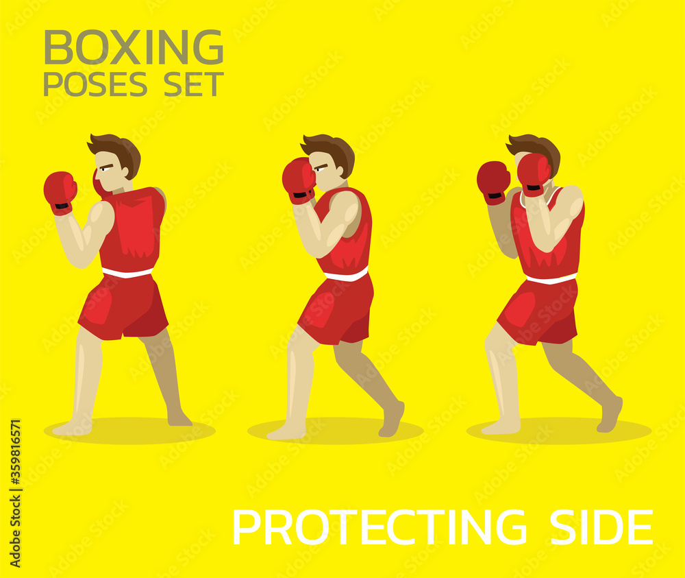 Protecting Side Manga Boxing Poses Set Man Cartoon Vector Illustration ...