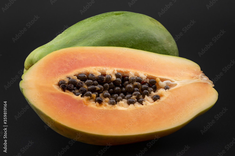 Exotic fruit and vegetarian foods rich in vitamins concept with ...