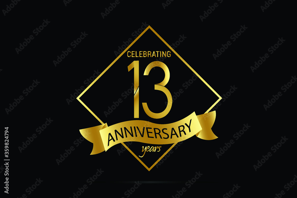 13 year Luxury Black Gold anniversary jubilee, Ribbon greeting card ...