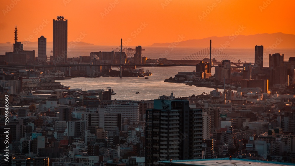 Sunset scenery from rooftop observatory in Osaka Stock Photo | Adobe Stock