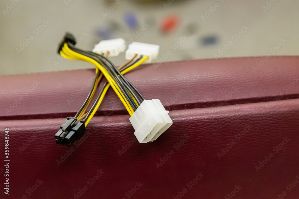 Computer wire with 4-pin Molex to SATA connector, close-up cable ...