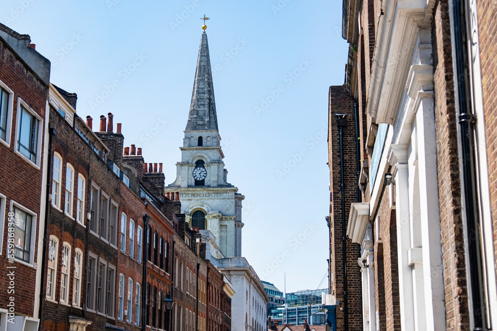 London- Historic street of brick townhouse buildings in Spitalfields ...