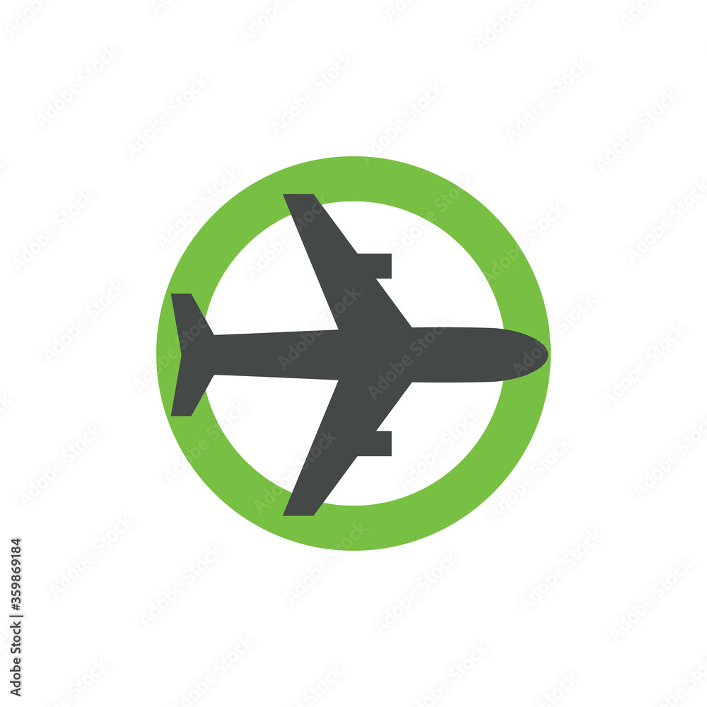 Airplane icon in green circle. Open sky logo concept, permission to fly ...