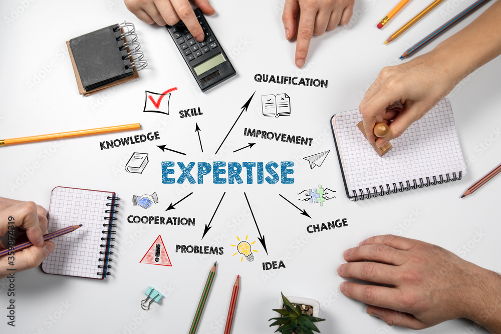 EXPERTISE. Knowledge, Qualification, Idea and Cooperation concept ...