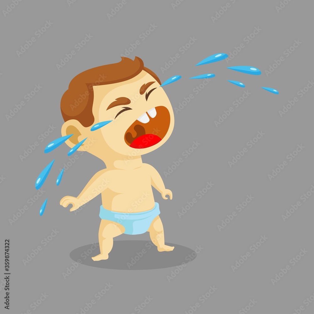 Vector Illustration of Cartoon Baby crying so loud. flat design Stock ...
