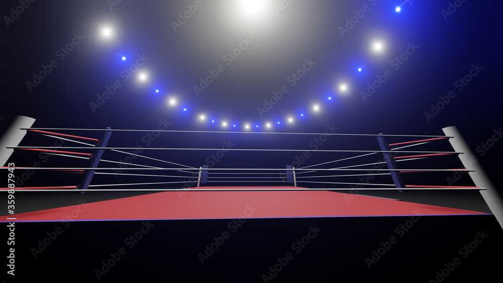 3D boxer arena. Isolated empty boxing ring with light. 3D rendering ...