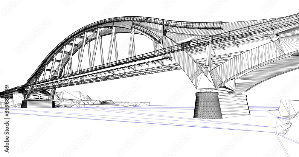 The BIM model of the bridge of wireframe view Stock Illustration ...