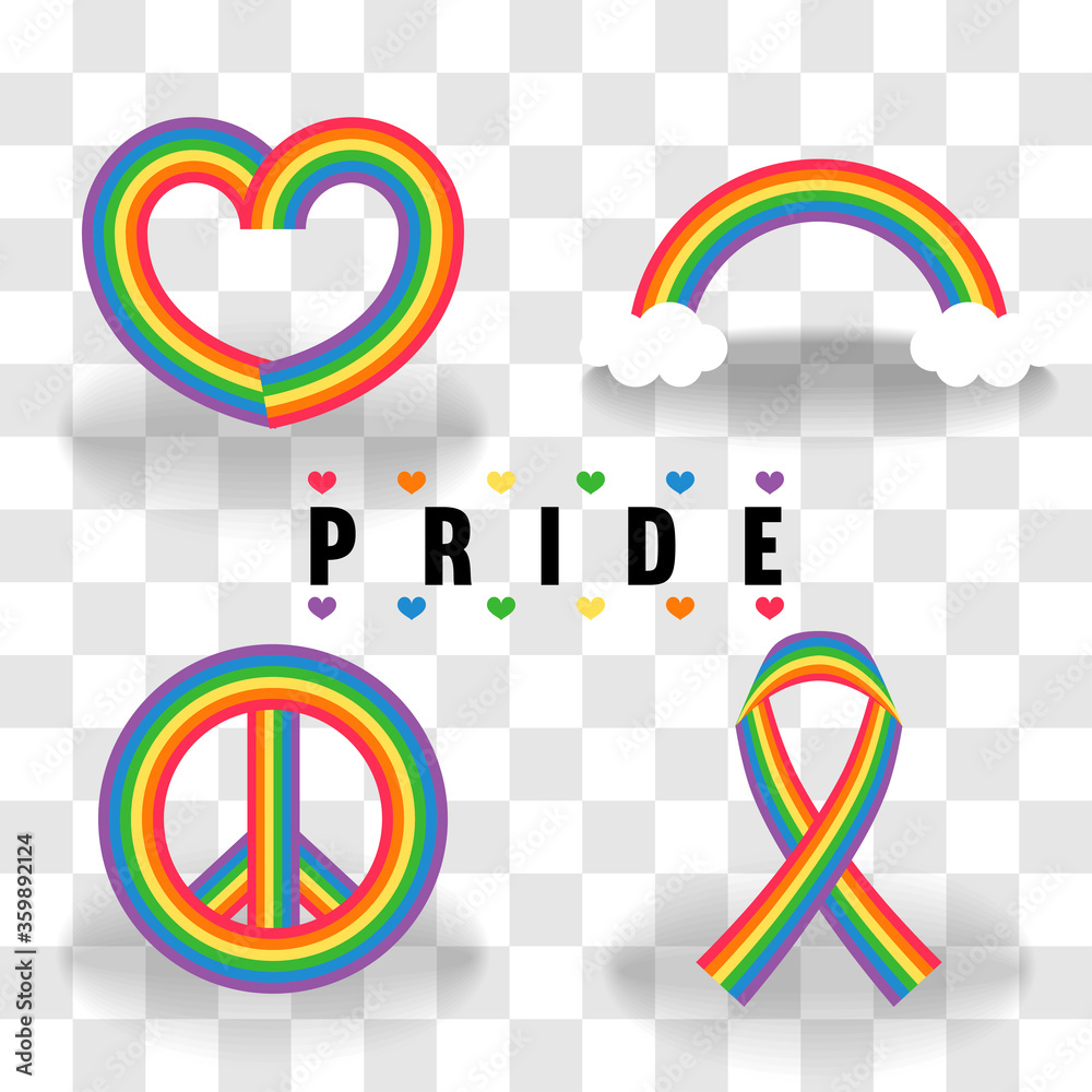 Pride month rainbow ribbon set isolated on transparent background ...