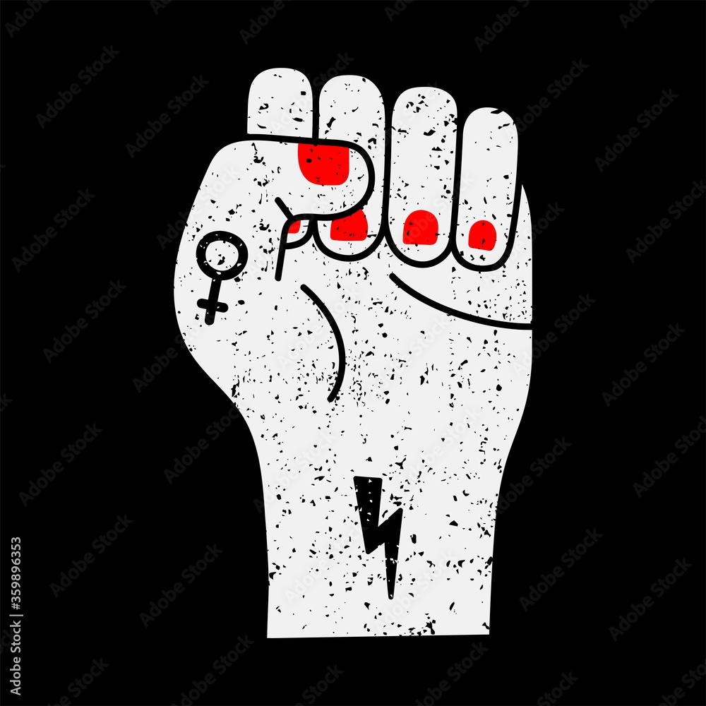 Vector illustration of a fighting female fist with red nails - Feminism ...