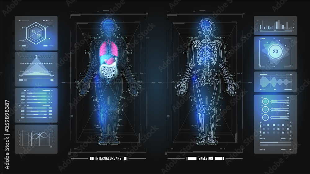 Healthcare futuristic examination in HUD style. Human cloning concept ...