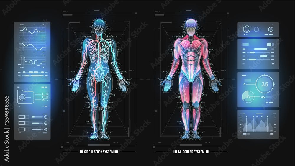 Body hologram, futuristic design. Human cloning concept. Innovation ...