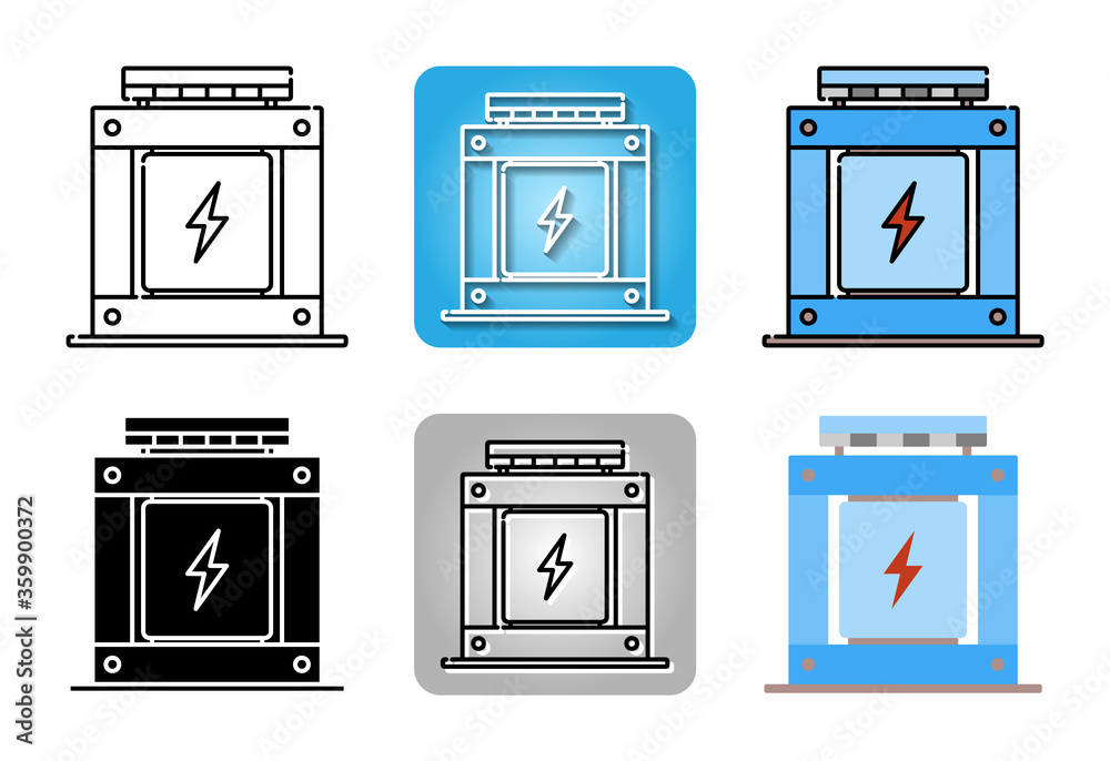electrical transformer icon set isolated on white background for web ...