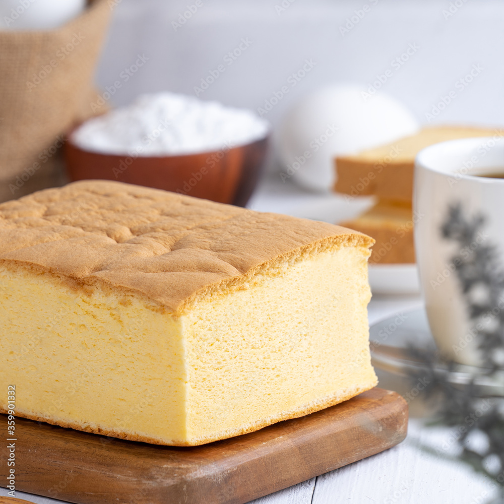 Plain classic Taiwanese traditional sponge cake (Taiwanese castella ...