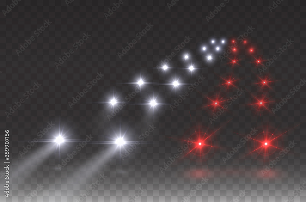 Cars traffic light effect. White and red glow headlight beams isolated ...