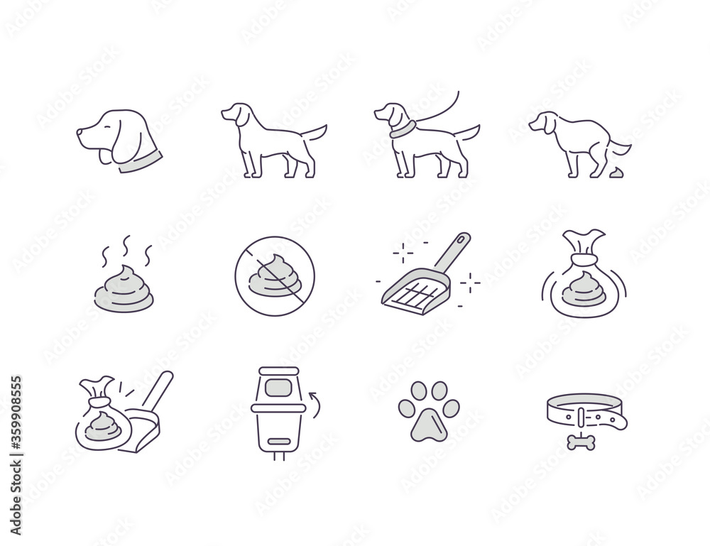 Dog Clean up Icons. Dog Poops Cleaning Signs. Plastic Bag with Fences ...