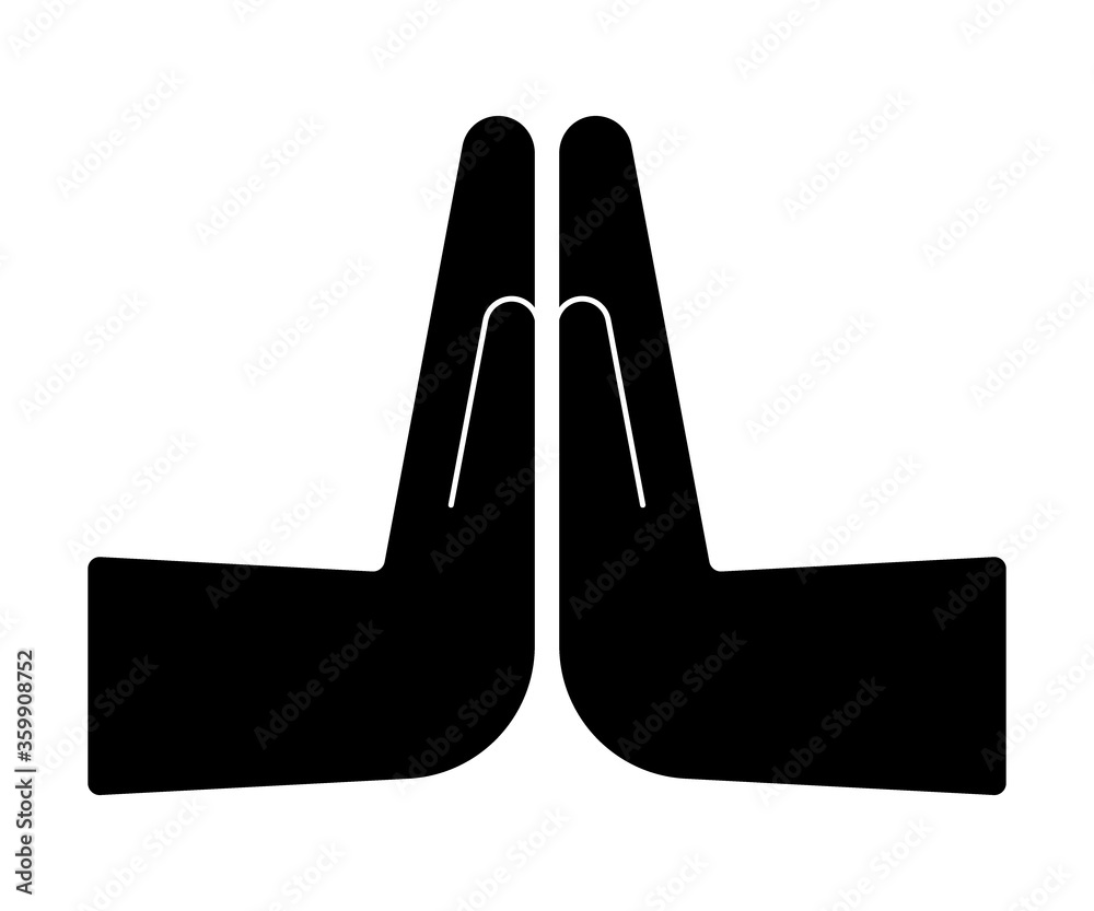 Hands namaste black sign. Indian religion traditional symbol. Gesture ...