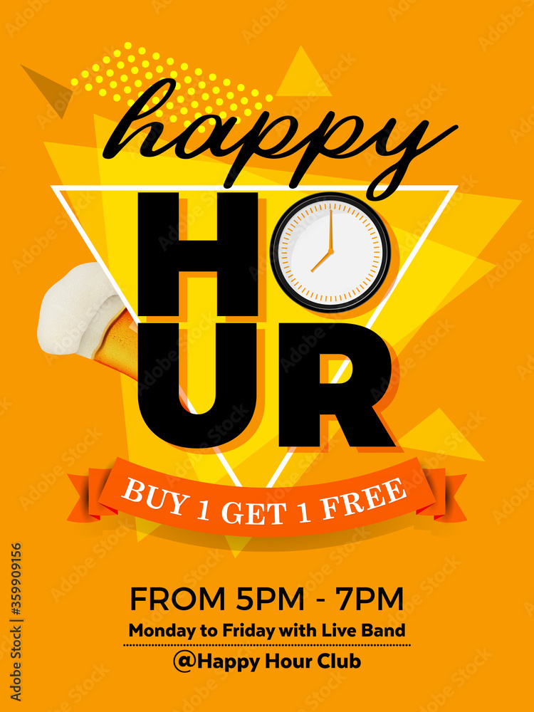 Happy Hour Vector Illustration Background for Poster, Banner, Flyer ...