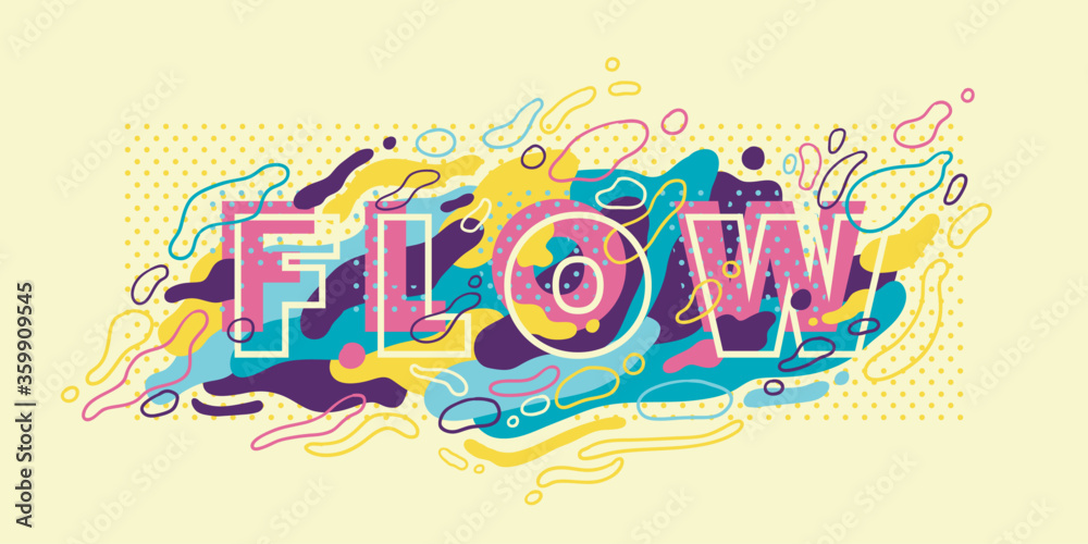 "Flow" abstract banner design with typography and colorful fluid shapes ...