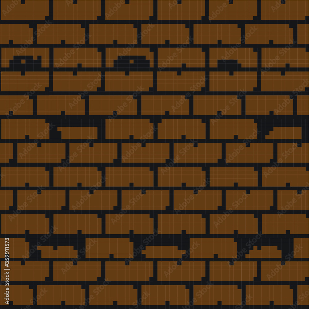 Brick wall background vector illustration in pixel art. Old school ...