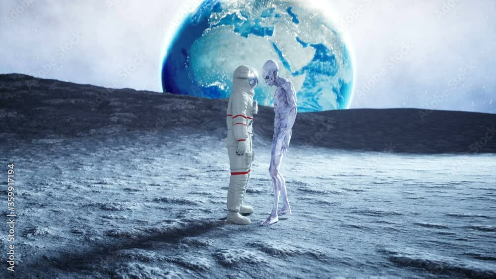 Astronaut on the moon with alien. Realistic 4k animation. vídeo de ...