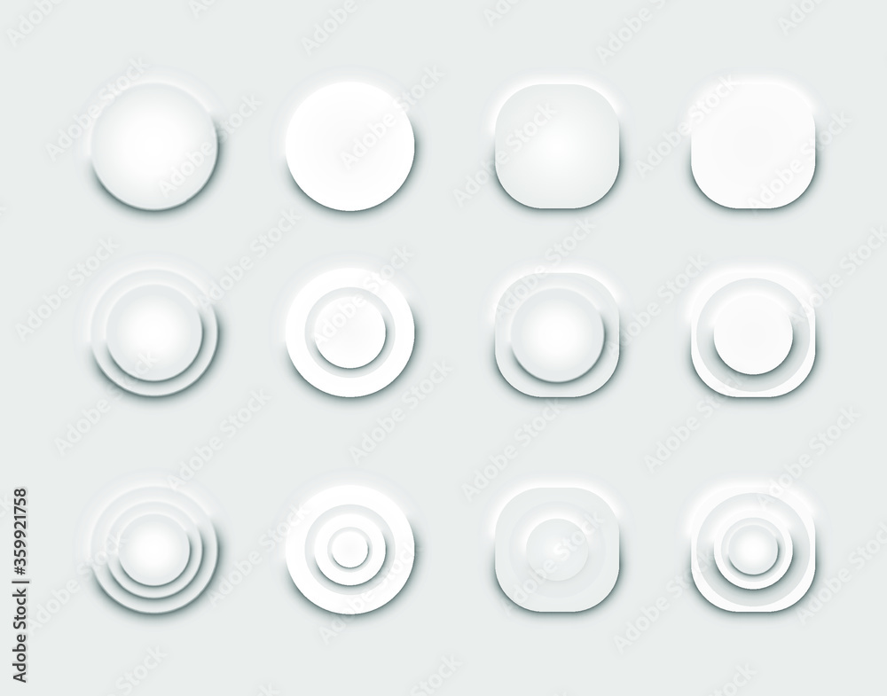 Neumorphism ui design geometric shapes. Neumorphic effect icons. Stock ...