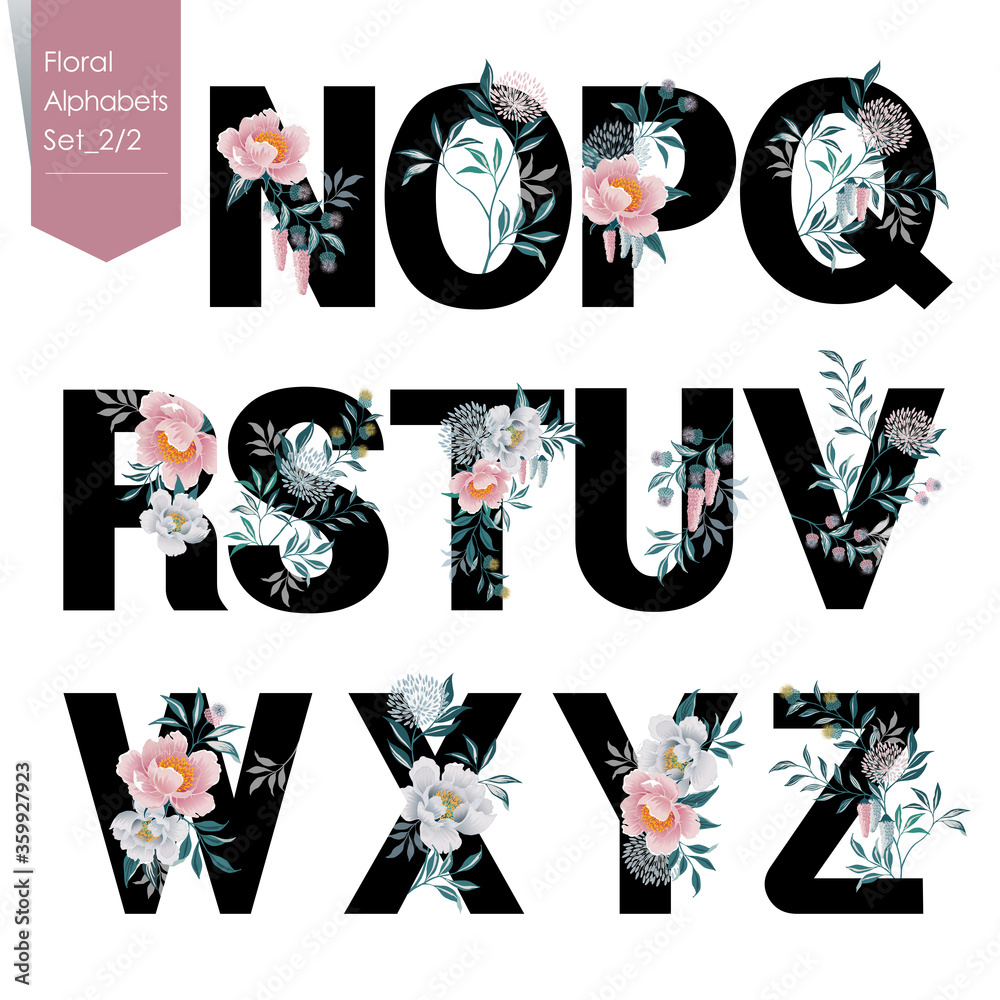 Vector illustration of floral alphabets collection. A set of beautiful ...