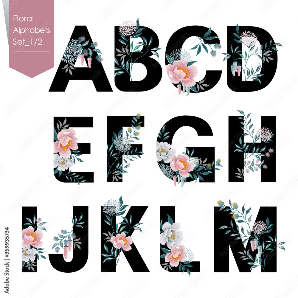 Vector illustration of floral alphabets collection. A set of beautiful ...