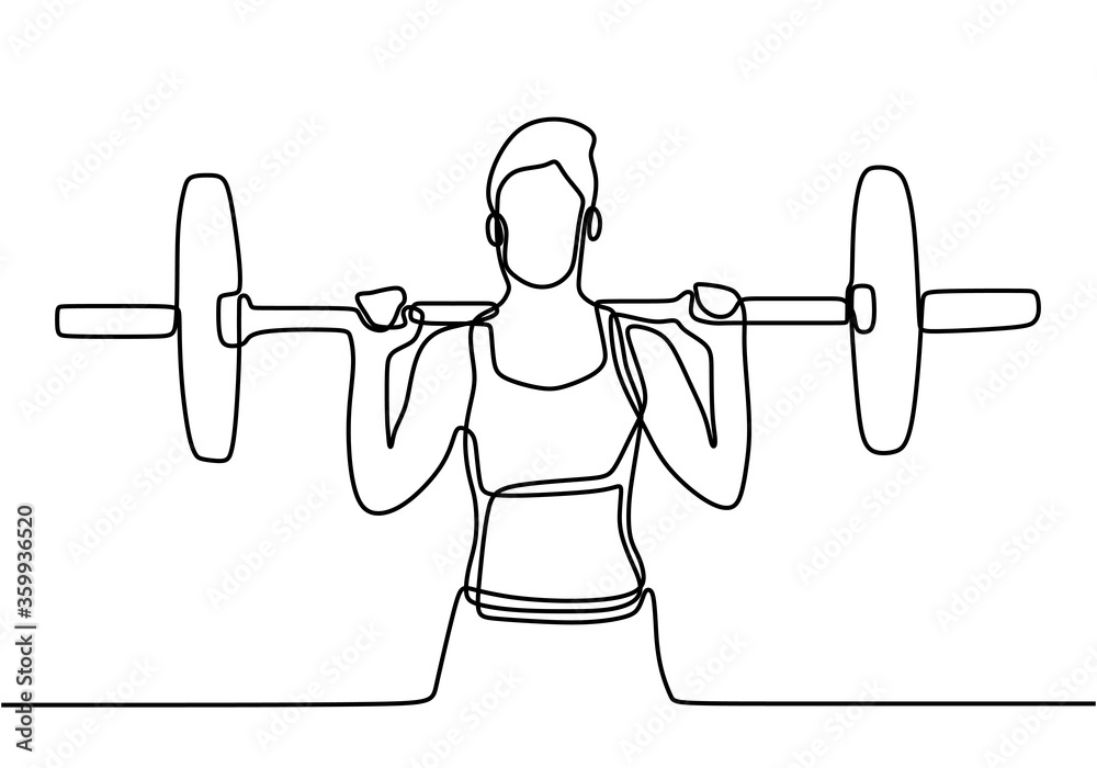 One single line drawing of young energetic woman exercise lifting ...