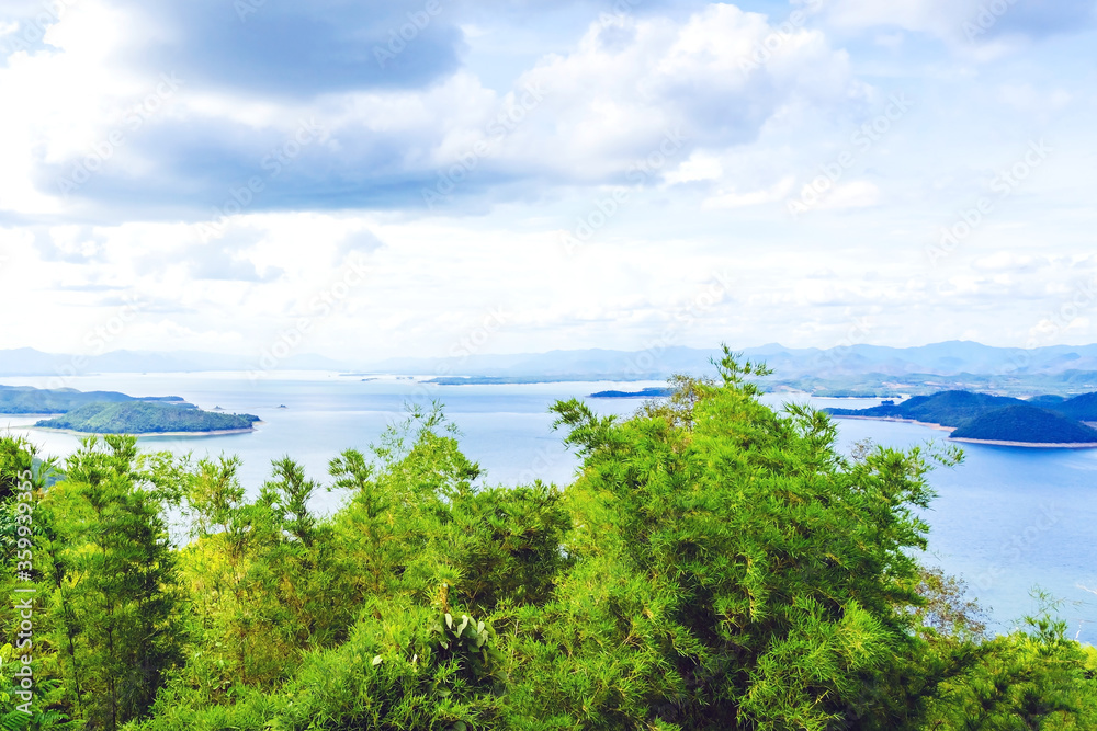 Beautiful scenery views of nature with a large reservoir above the ...
