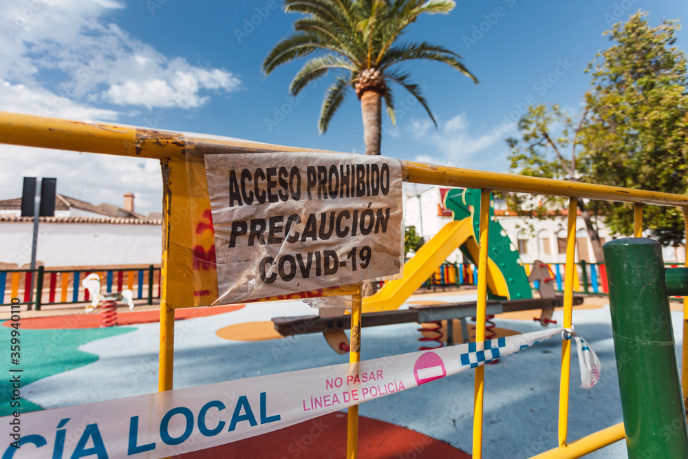 Signs that prohibit the use of a playground during de-escalation due to ...