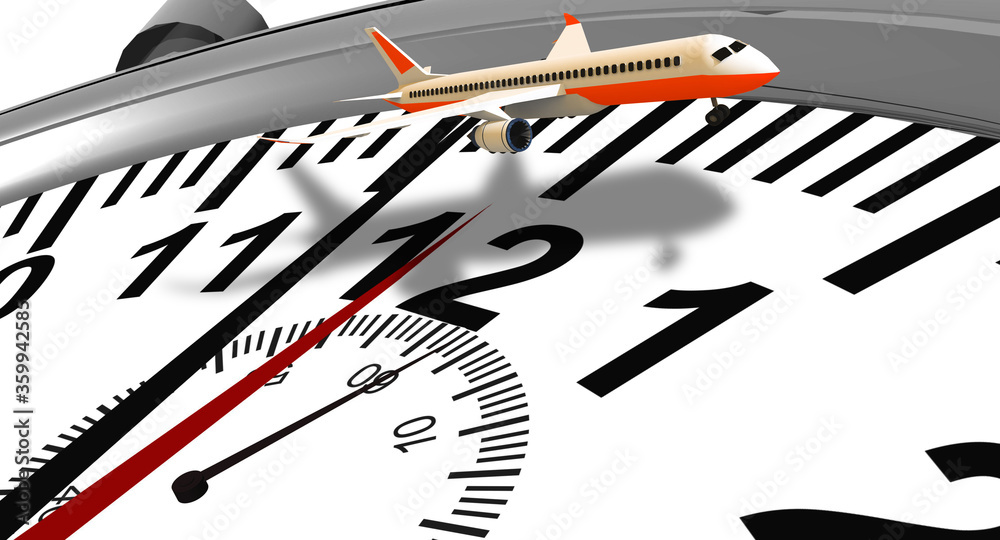 airplane plane clock time arival departure, 3d rendering Stock ...