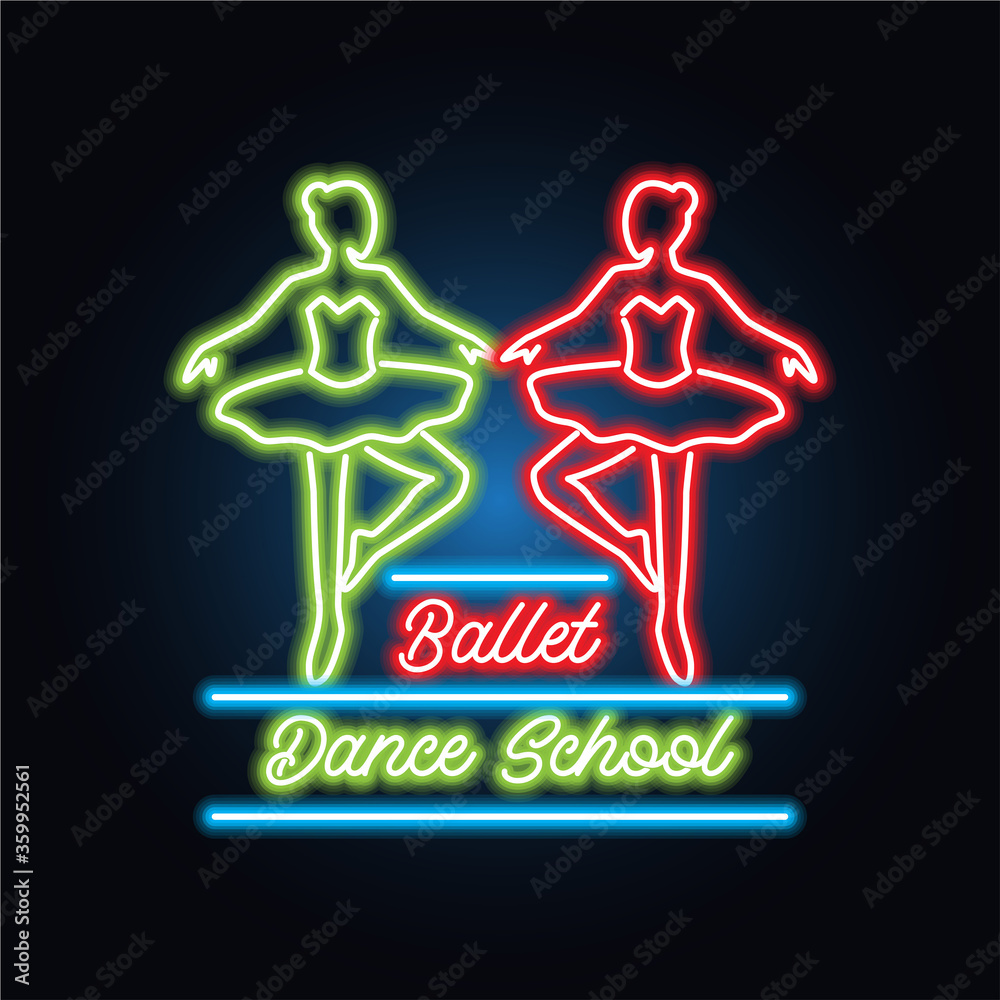 ballet neon sign for ballet school, dance studio. vector illustration ...
