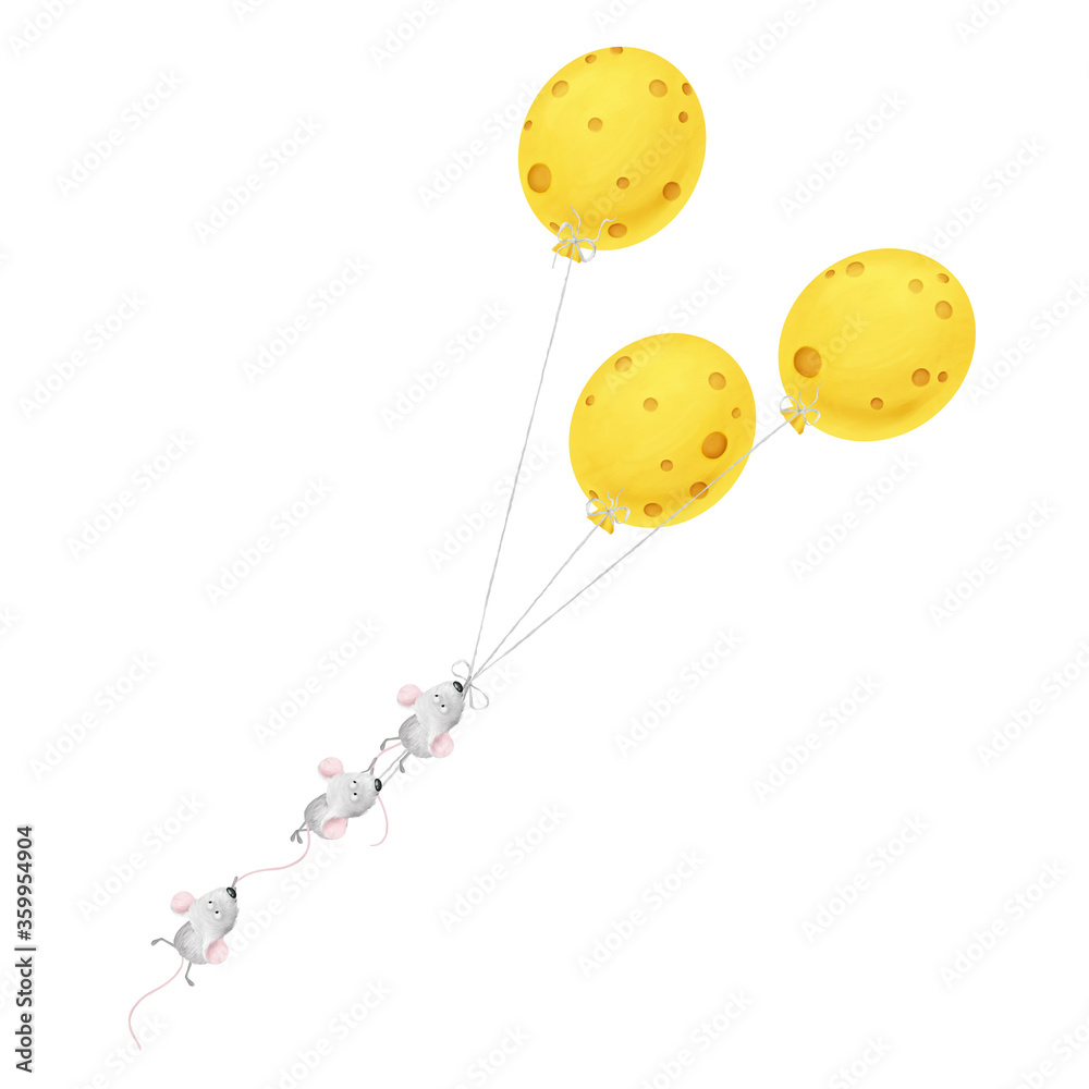 Cheese balloons and mouses. Clip art on white background Stock ...
