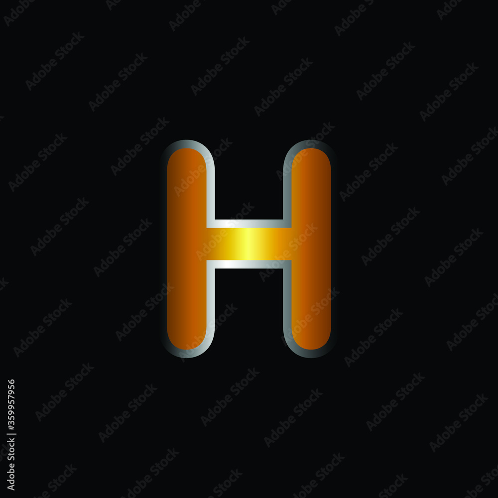 Golden Version of Arial Rounded Alphabet H With Silver Stroke. Modern ...