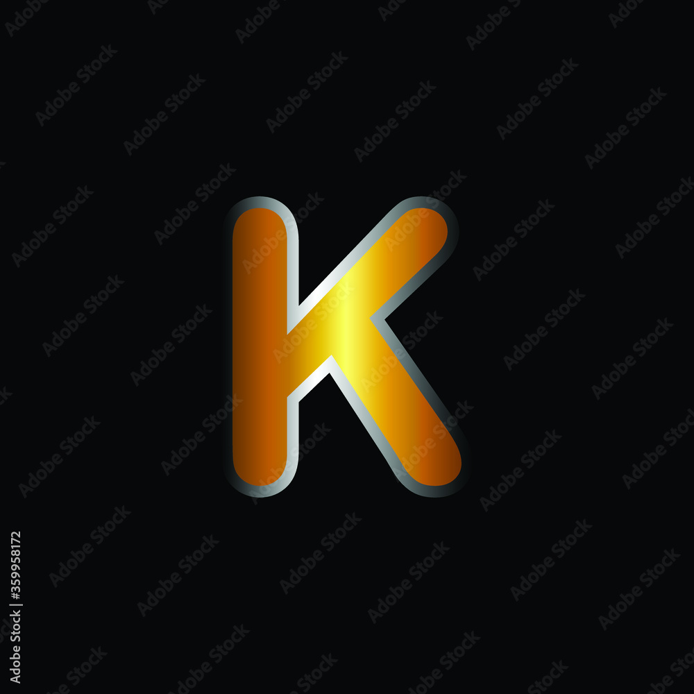 Vetor do Stock: Golden Version of Arial Rounded Alphabet K With Silver ...