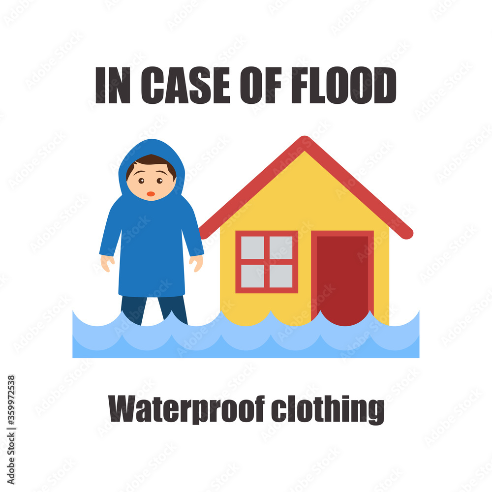flood awareness for flood safety procedure concept. vector illustration ...