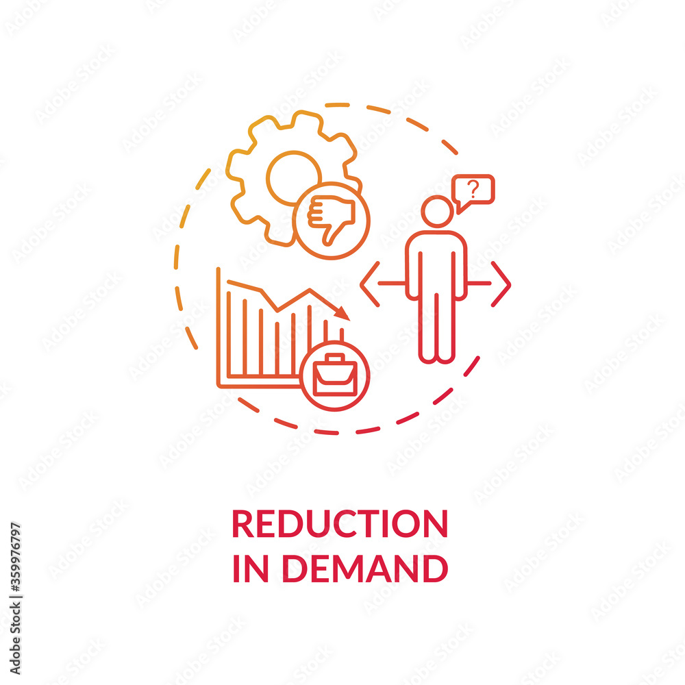 Reduction in demand red gradient concept icon. Decrease in economic ...