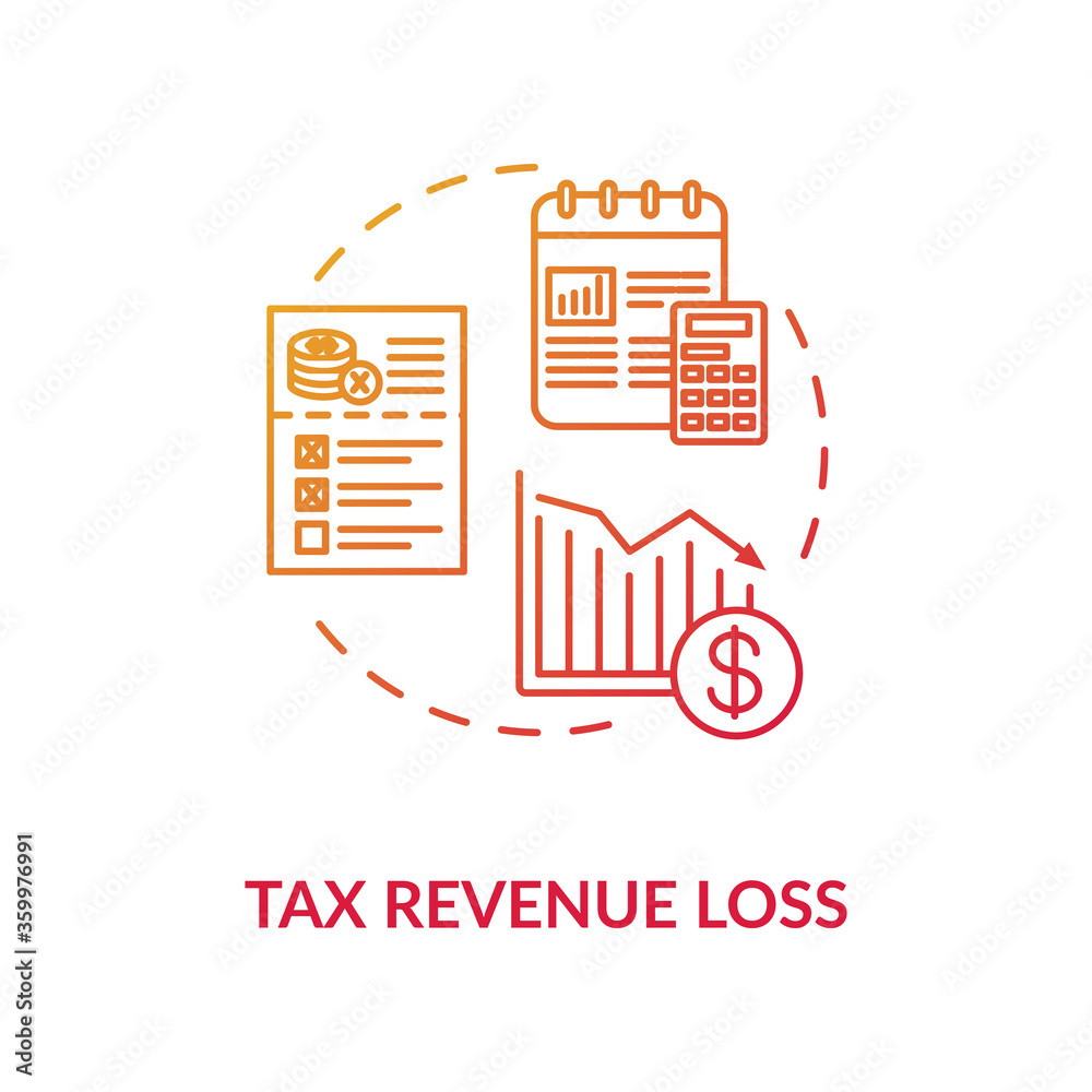 Tax revenue loss red gradient concept icon. Business profit reduction ...