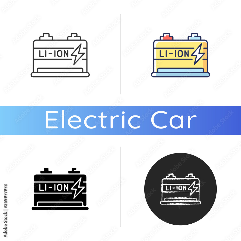Lithium ion battery icon. Linear black and RGB color styles. Modern ...
