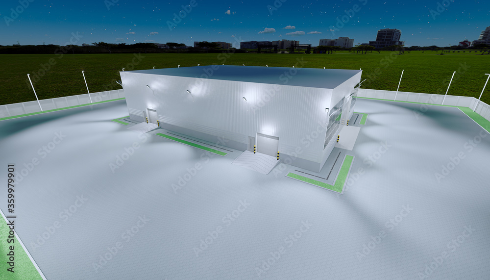 Warehouse or industry building exterior. Use as distribution center for ...