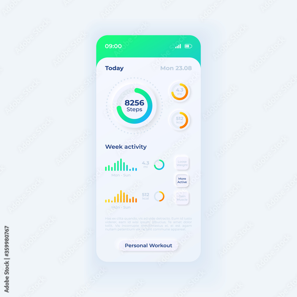Fitness Diary App Smartphone Interface Vector Template Mobile App Page Day Mode Design Layout